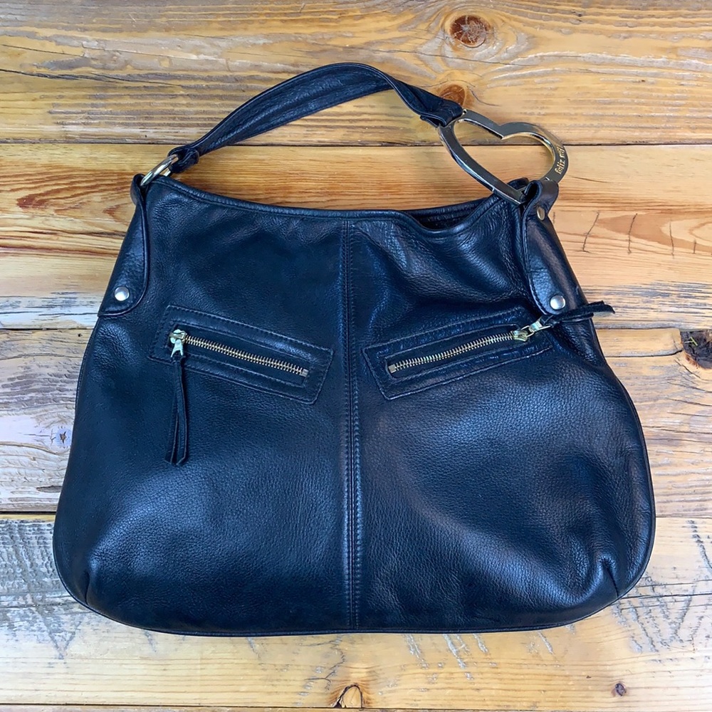 Felix Rey Black Leather Shoulder Bag Gold Heart - Gem